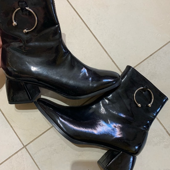 Dolls Kill | Shoes | Dollskill Black Patent Boots With Metal Hoops ...